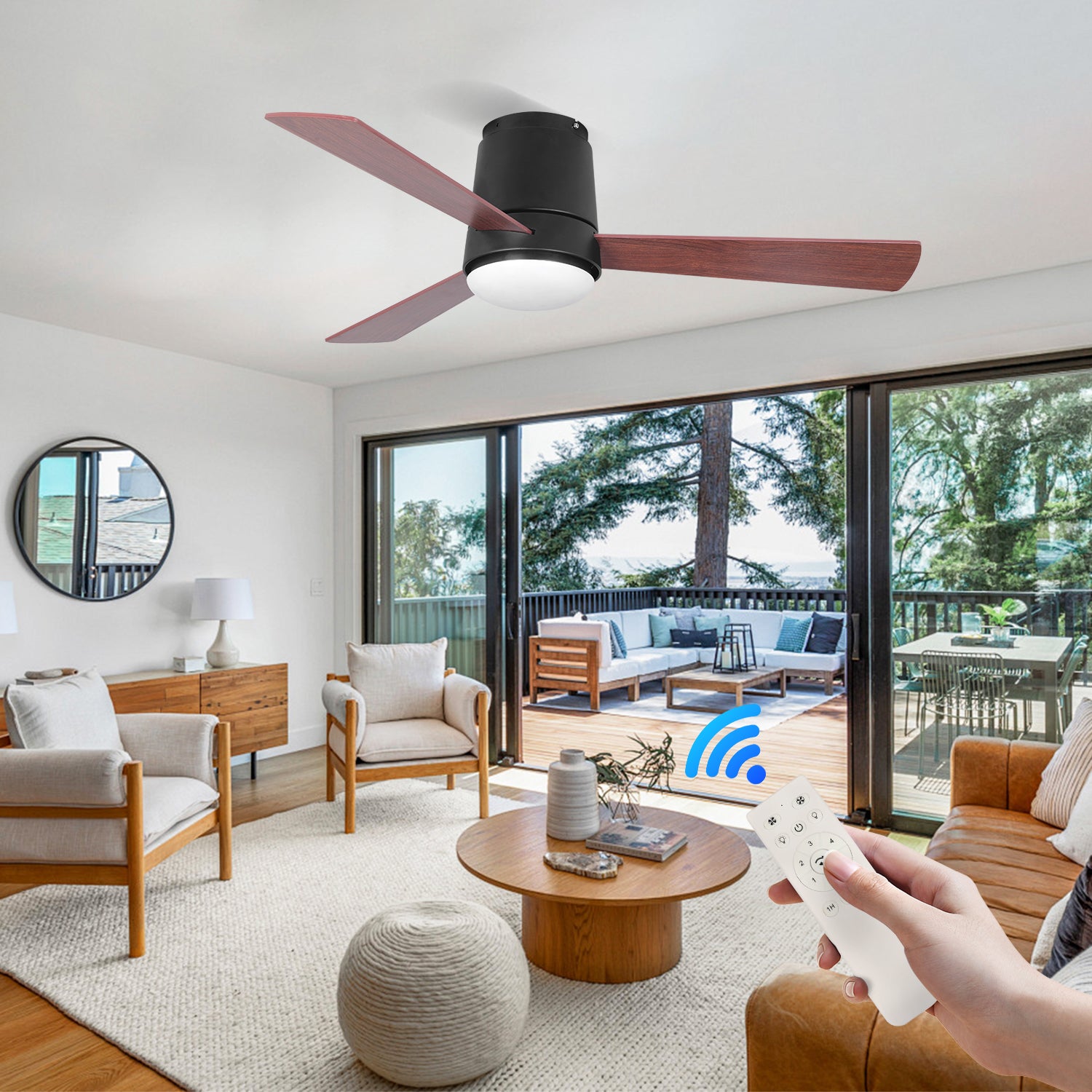 MGN24040 Flush Mount Remote Control Ceiling Fan With Light – Magicpower Fan