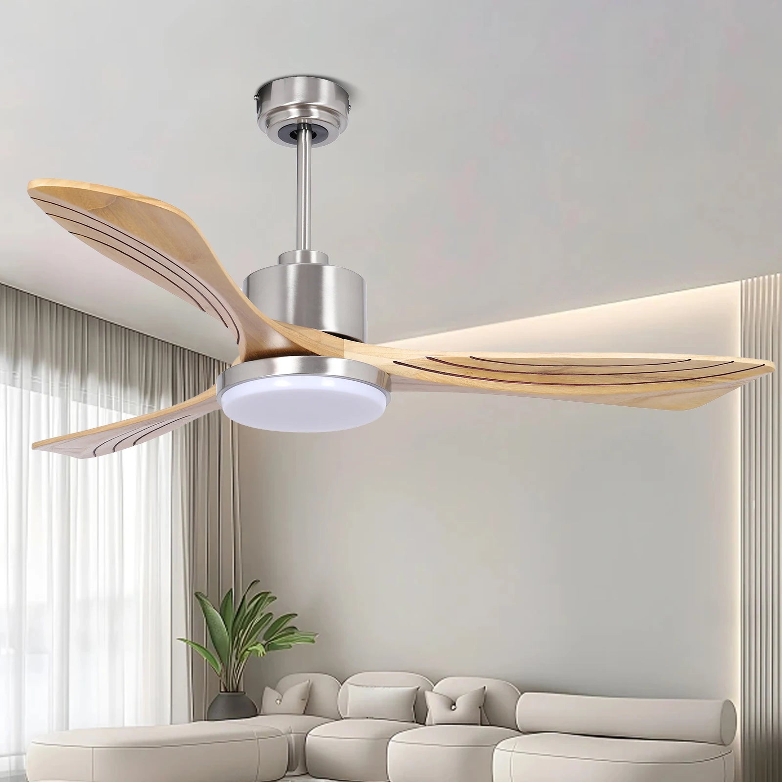 Modern Decorative Living Room Ceiling Fan 52 Inch Solid Wood Blade Rem ...
