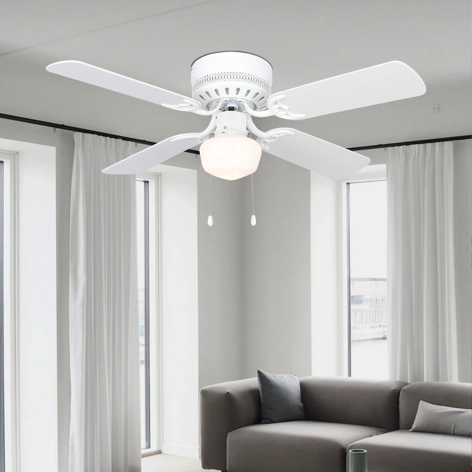 Modern White Decorative 42 Inch Home Living Room Wooden Blades Chandel ...